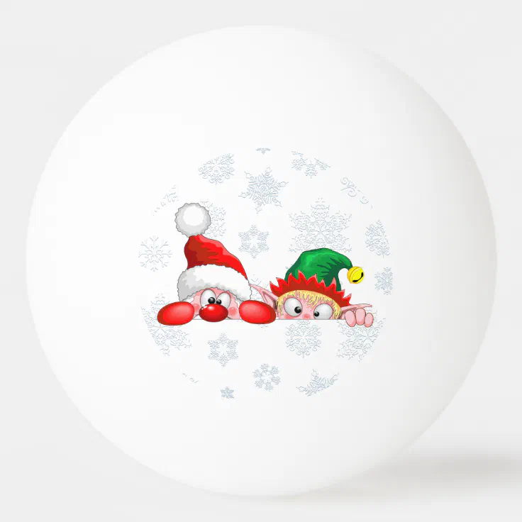 Santa and Elf Cute and funny Characters Peeking Ping Pong Ball | Zazzle