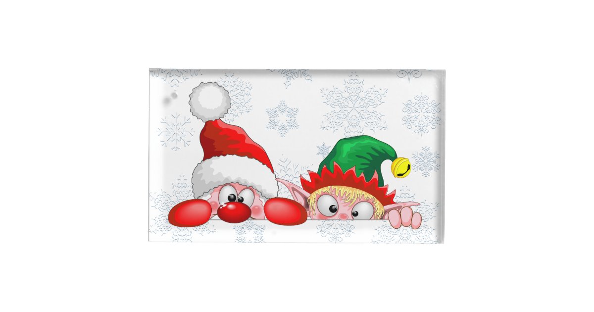 Santa and Elf Cute and funny Characters Peeking Place Card Holder | Zazzle