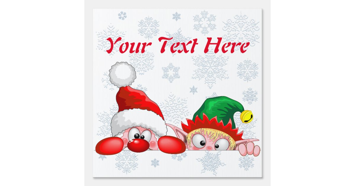 Santa and Elf Cute and funny Characters Peeking Sign | Zazzle