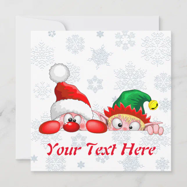 Santa and Elf Cute and funny Characters Peeking Thank You Card | Zazzle