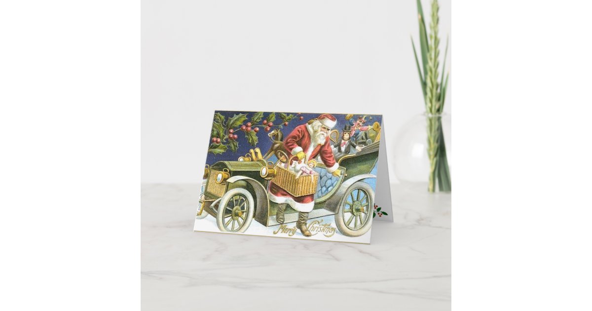 Santa and his Car Christmas Card | Zazzle