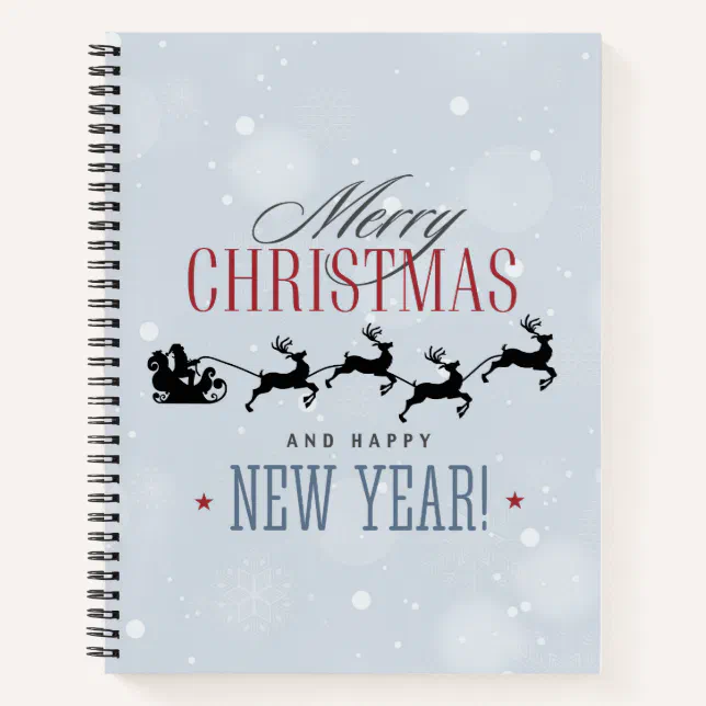 Santa and his Flying Reindeer Silhouette Christmas Notebook | Zazzle