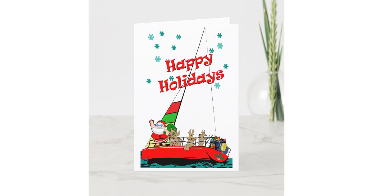 Santa and His Reindeer Sailing at Christmas Holiday Card | Zazzle
