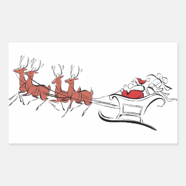 Santa and his Sleigh Rectangular Sticker | Zazzle