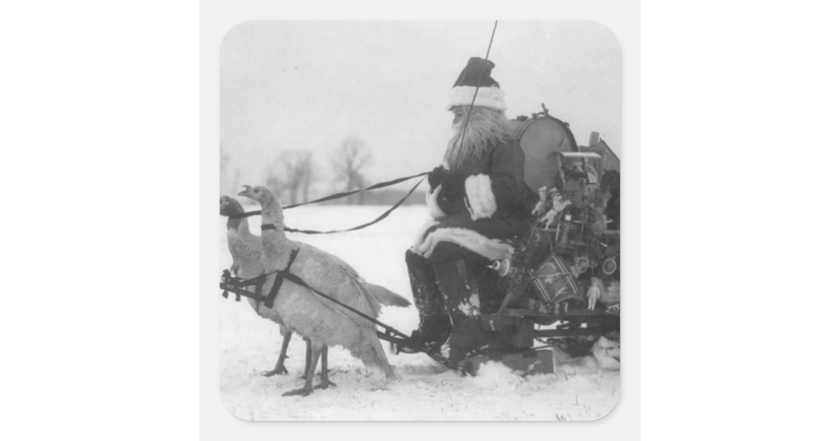 Santa and His Turkey Reindeer Square Sticker | Zazzle