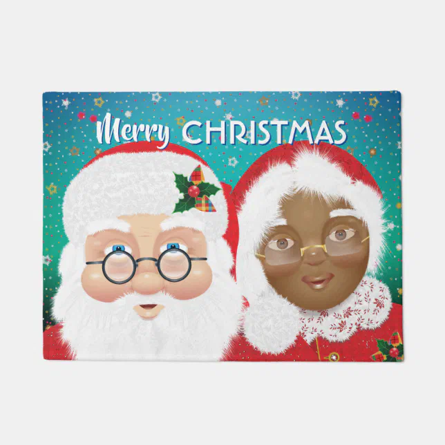 Santa and Mrs Claus Biracial Christmas Holiday Doormat | Zazzle