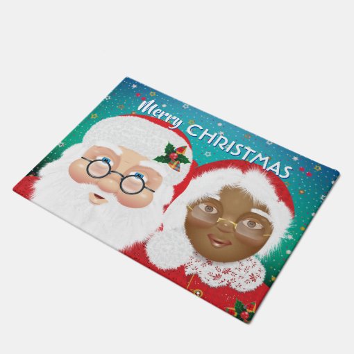 Santa and Mrs Claus Biracial Christmas Holiday Doormat | Zazzle