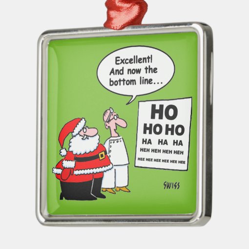 Santa and Optometrist Eye Chart Cartoon Metal Ornament | Zazzle
