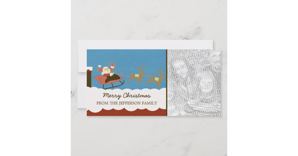 Santa and Reindeer Christmas Photo Card | Zazzle
