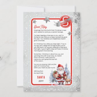 Santa and Reindeer Letter from Santa to Child Invitation | Zazzle