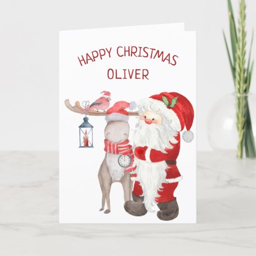 Santa and Reindeer Personalized Kids Holiday Card | Zazzle