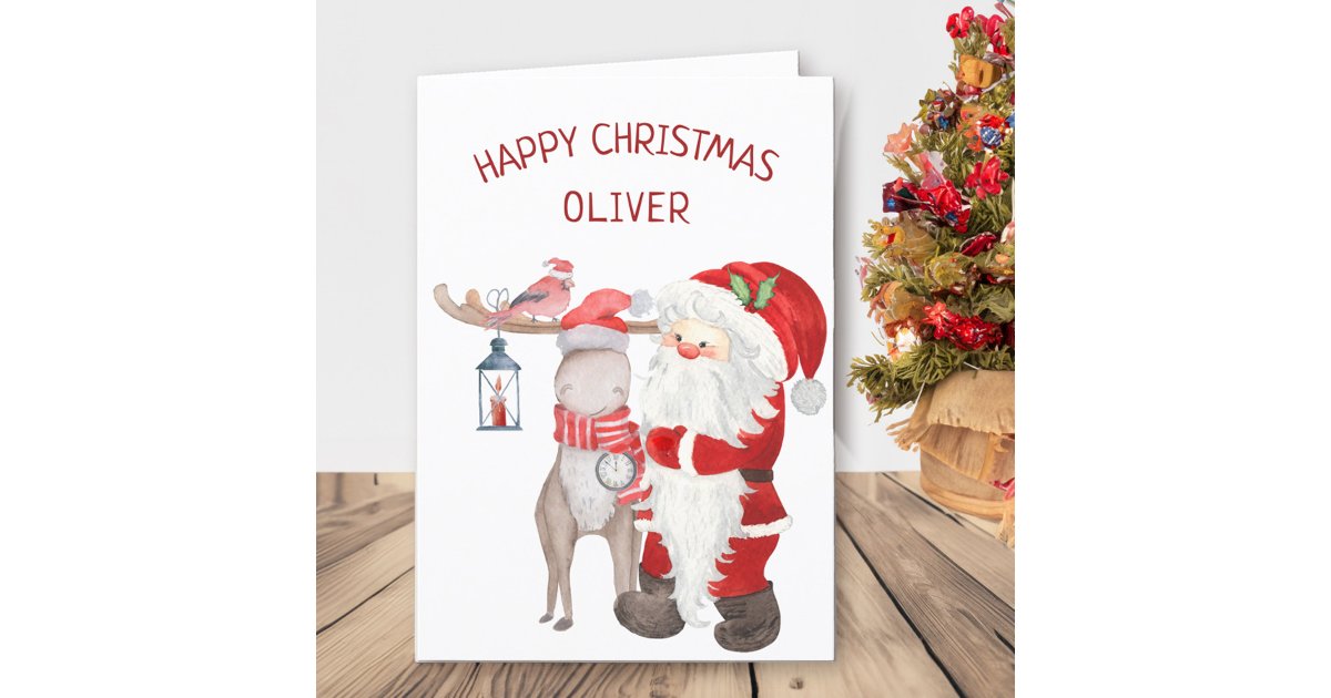 Santa and Reindeer Personalized Kids Holiday Card | Zazzle