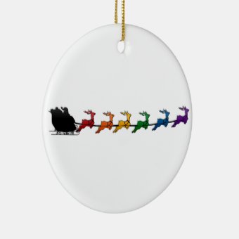 Santa and Sleigh with LGBTQ Pride Rainbow Reindeer Ceramic Ornament ...