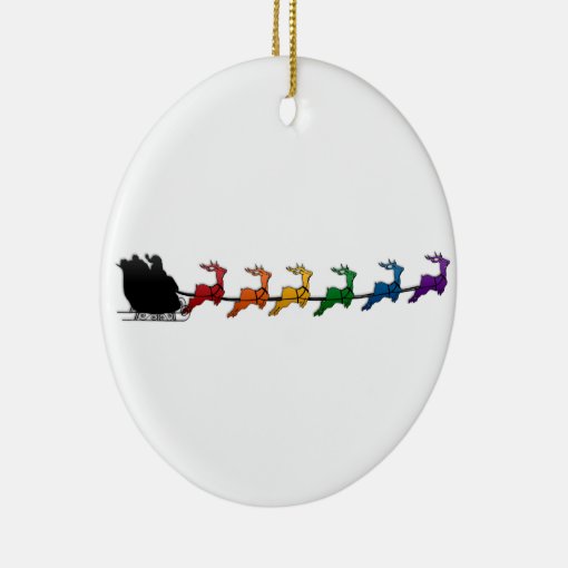 Santa and Sleigh with LGBTQ Pride Rainbow Reindeer Ceramic Ornament ...
