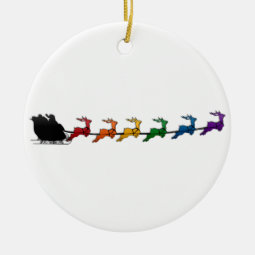Santa and Sleigh with LGBTQ Pride Rainbow Reindeer Ceramic Ornament ...