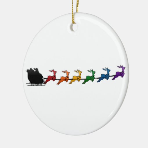 Santa and Sleigh with LGBTQ Pride Rainbow Reindeer Ceramic Ornament ...