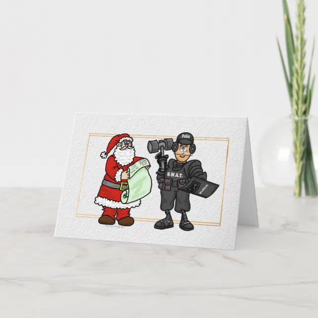 Santa and SWAT Team Officer Christmas Card | Zazzle