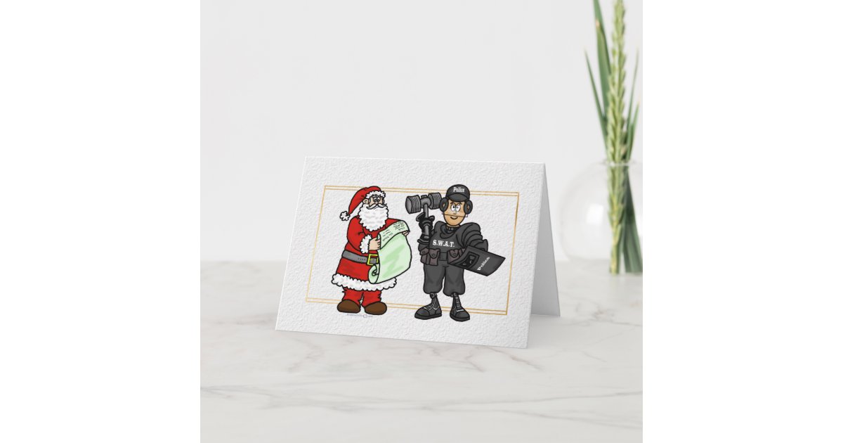 Santa and SWAT Team Officer Christmas Card | Zazzle