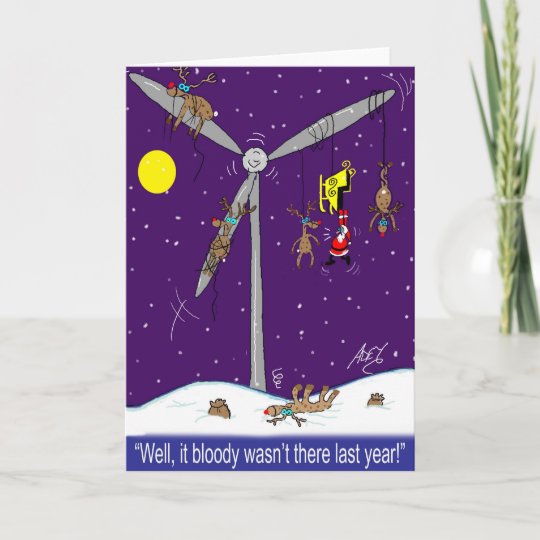 Santa and the wind farm cartoon holiday card | Zazzle.com