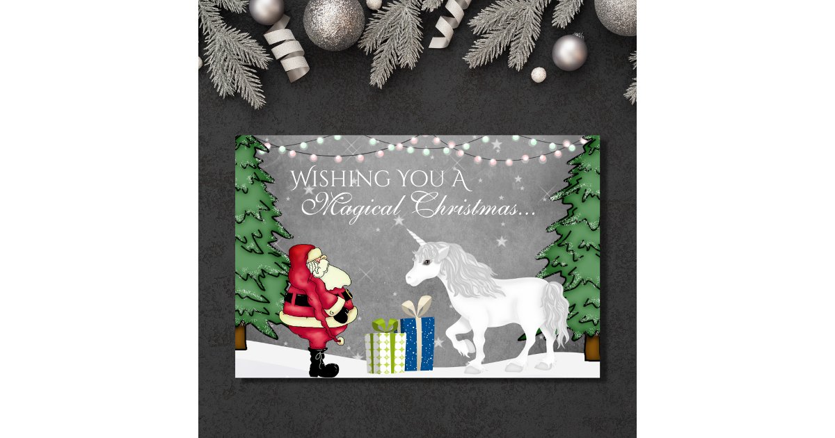 Santa and Unicorn Magical Christmas Happy New Year Holiday Card | Zazzle