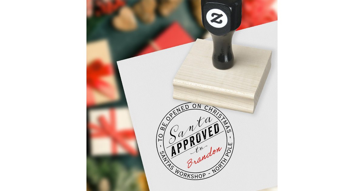 Santa Approved Gift Label From North Pole Workshop Rubber Stamp | Zazzle