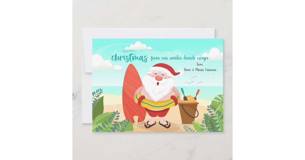 Santa At The Beach Christmas Card | Zazzle