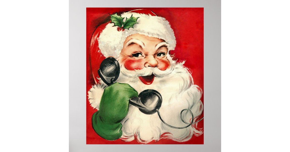 Santa at the Phone Poster | Zazzle