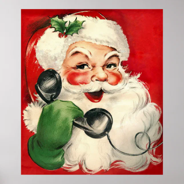Santa at the Phone Poster | Zazzle
