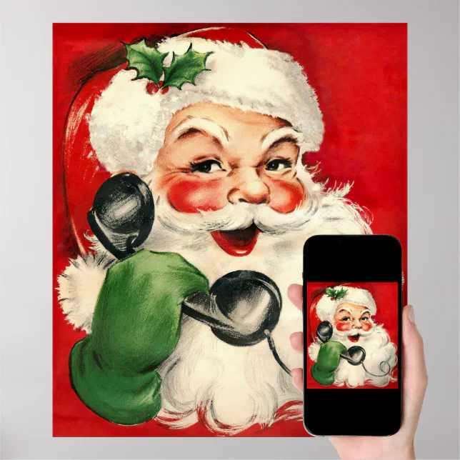 Santa at the Phone Poster | Zazzle