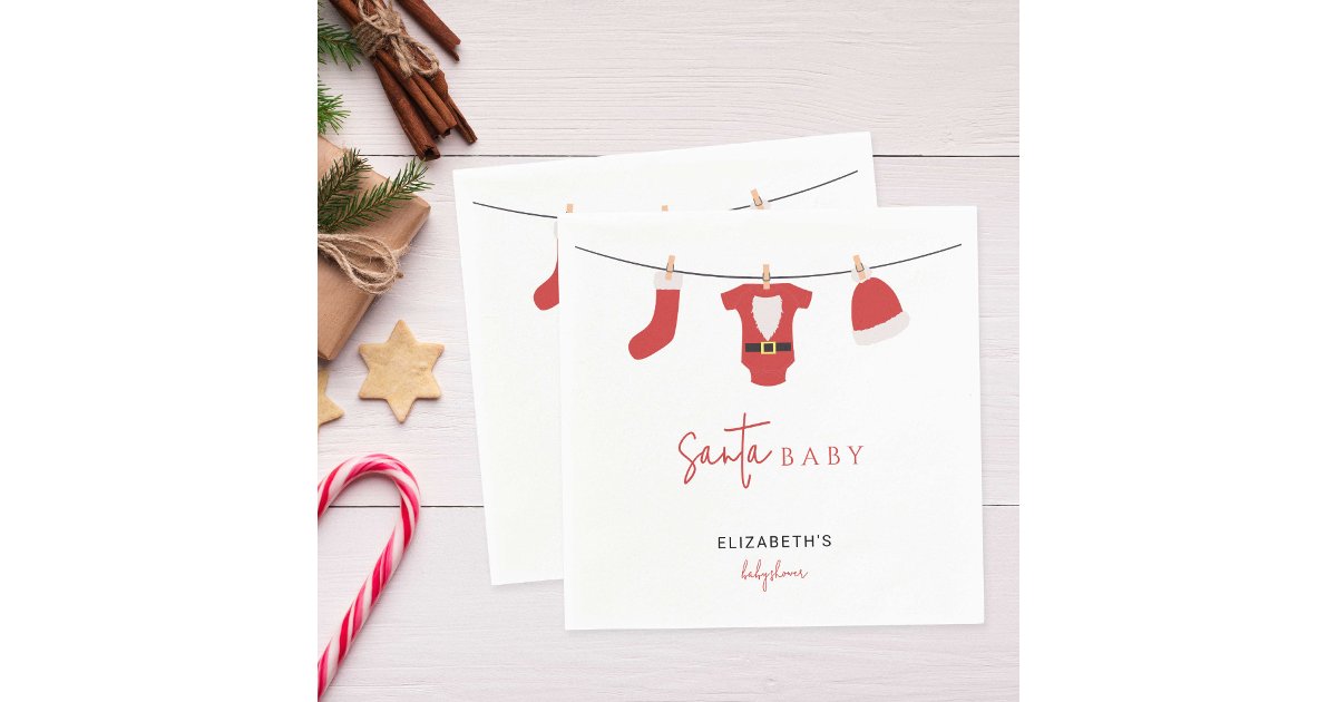 Santa Baby Baby Shower Clothesline Christmas Napkins | Zazzle