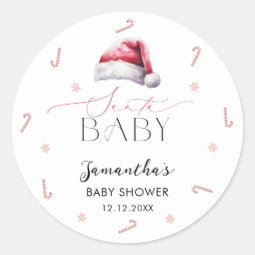 Santa Baby Christmas Baby Shower Classic Round Sticker | Zazzle