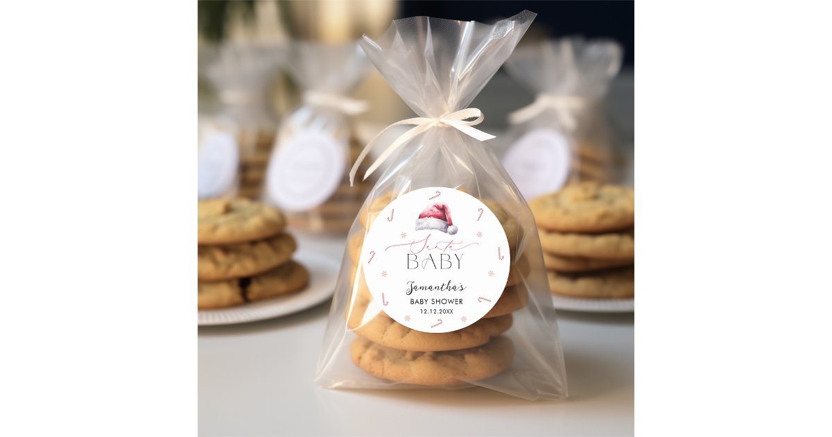 Santa Baby Christmas Baby Shower Classic Round Sticker | Zazzle