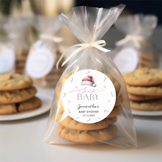 Santa Baby Christmas Baby Shower Classic Round Sticker | Zazzle