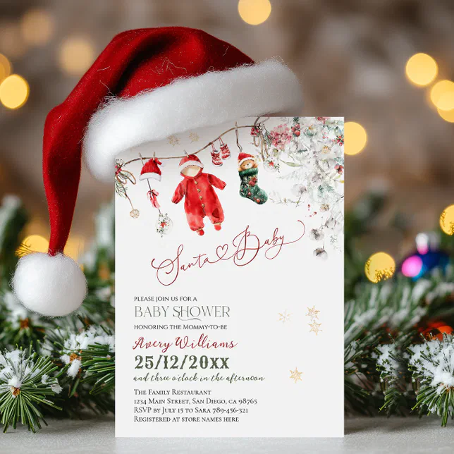 Santa Baby Christmas Baby Shower Gender Neutral Invitation | Zazzle
