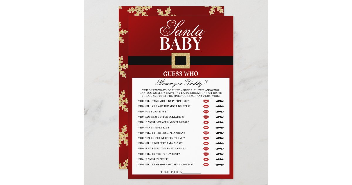 Santa Baby | Christmas Baby Shower Guess Who Game | Zazzle