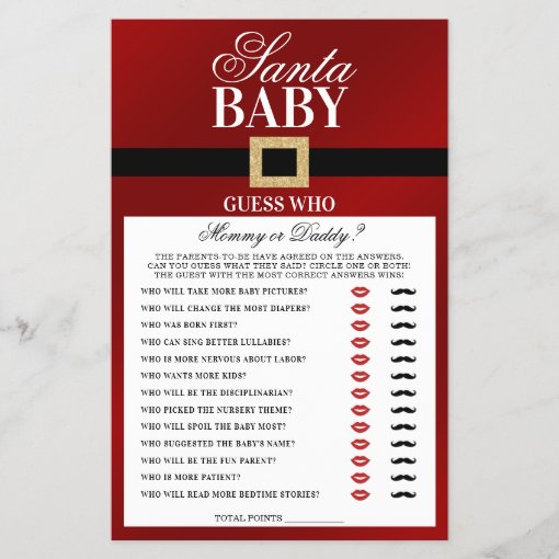 Santa Baby | Christmas Baby Shower Guess Who Game | Zazzle