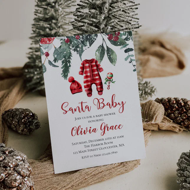 Santa Baby Christmas Baby Shower Invitation | Zazzle