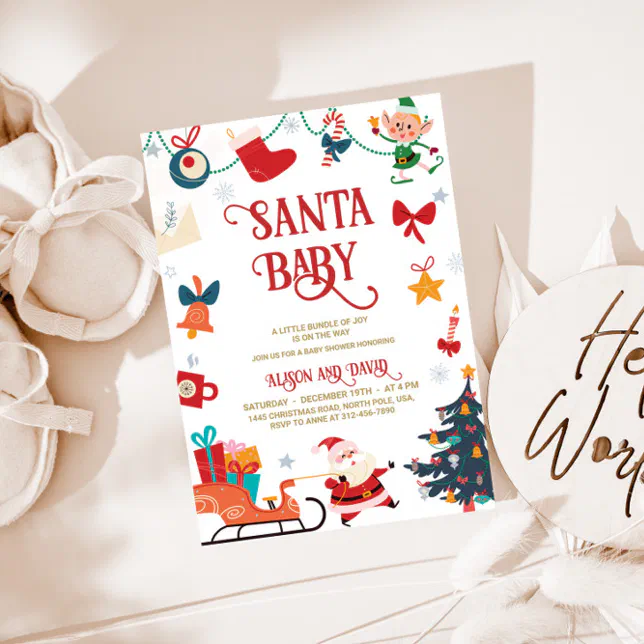 Santa Baby Christmas Baby Shower Invitation | Zazzle