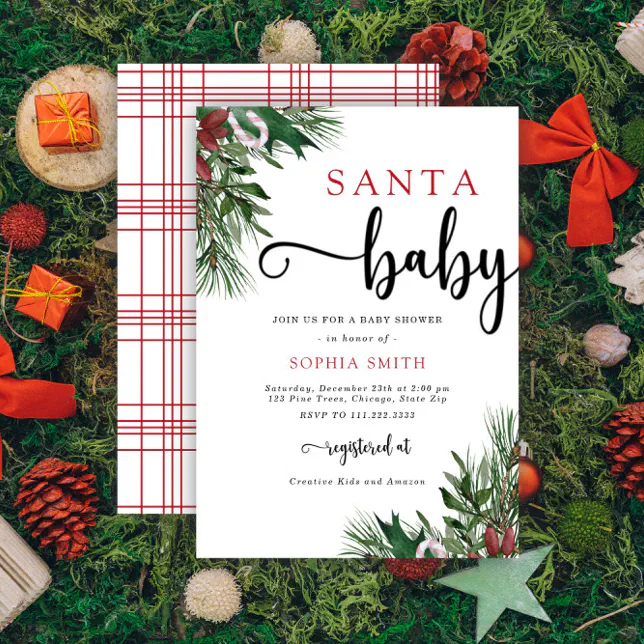 Santa baby christmas baby shower Invitation | Zazzle