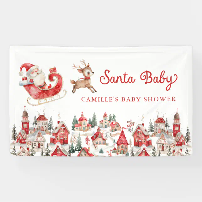 Santa Baby Christmas Baby Shower Party Banner | Zazzle