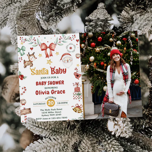 Santa Baby Christmas Baby Shower Party Photo Invitation | Zazzle