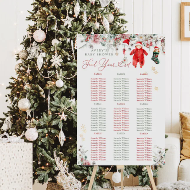 Santa Baby Christmas Baby Shower Seting Chart Foam Board | Zazzle