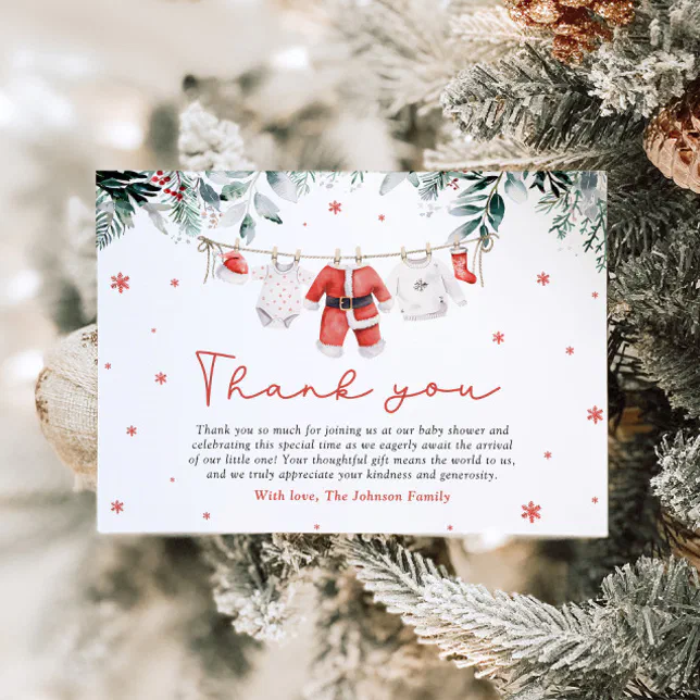 Santa Baby Christmas Baby Shower Thank You Card | Zazzle