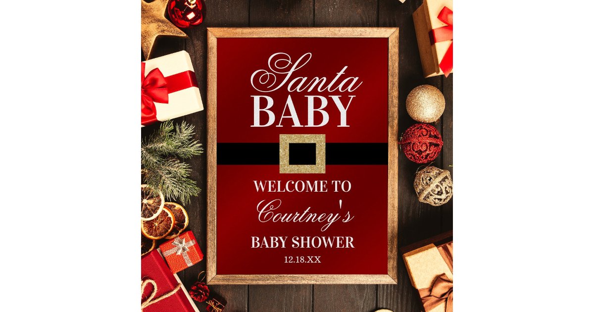 Santa Baby | Christmas Baby Shower Welcome Poster | Zazzle