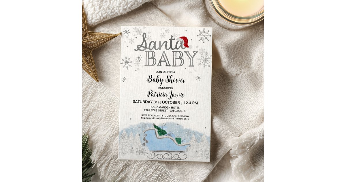 Santa Baby Christmas Boy Baby Shower Invitation | Zazzle