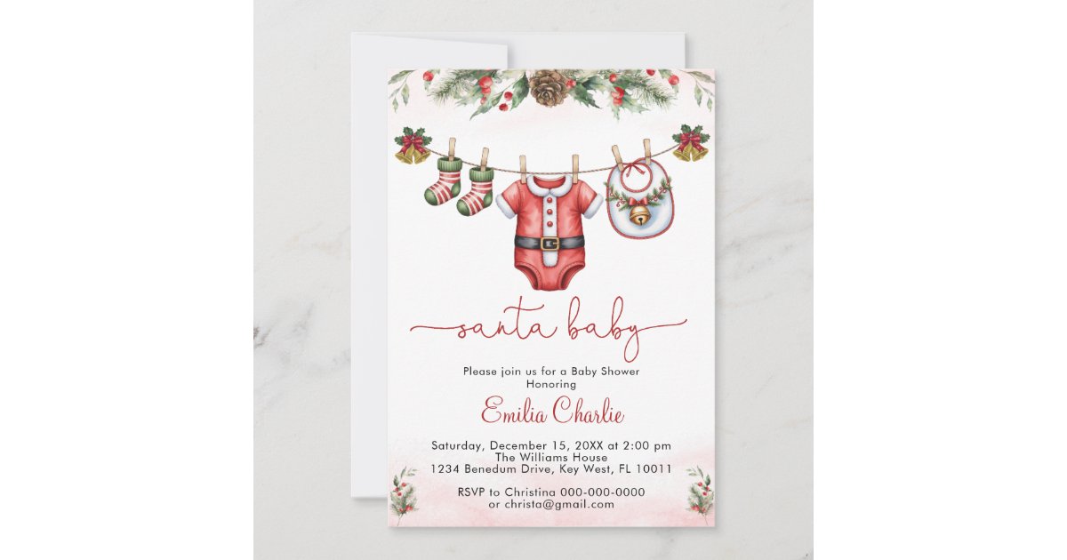 santa baby christmas Clothesline baby shower Invitation | Zazzle