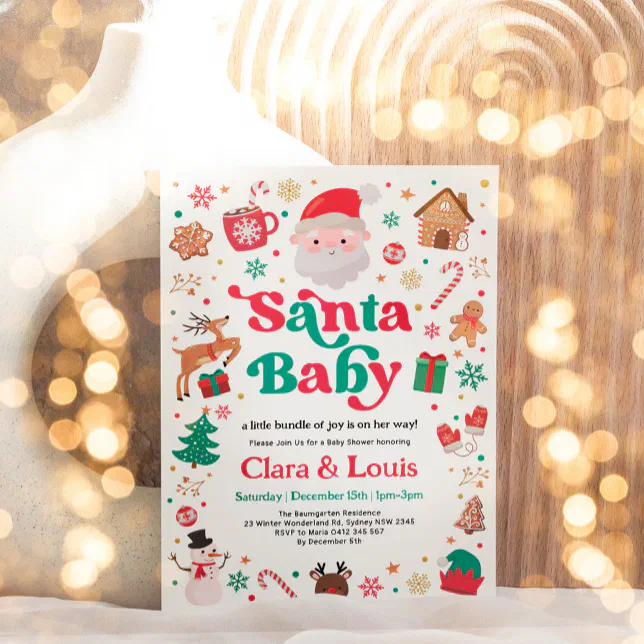 Santa Baby Christmas Gender Neutral Baby Shower Invitation | Zazzle