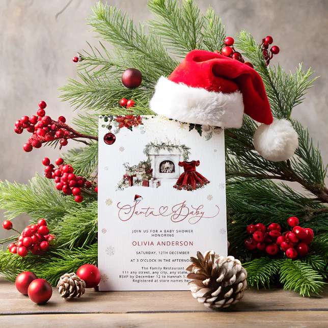 Santa Baby Christmas Girl Baby Shower Invitation | Zazzle