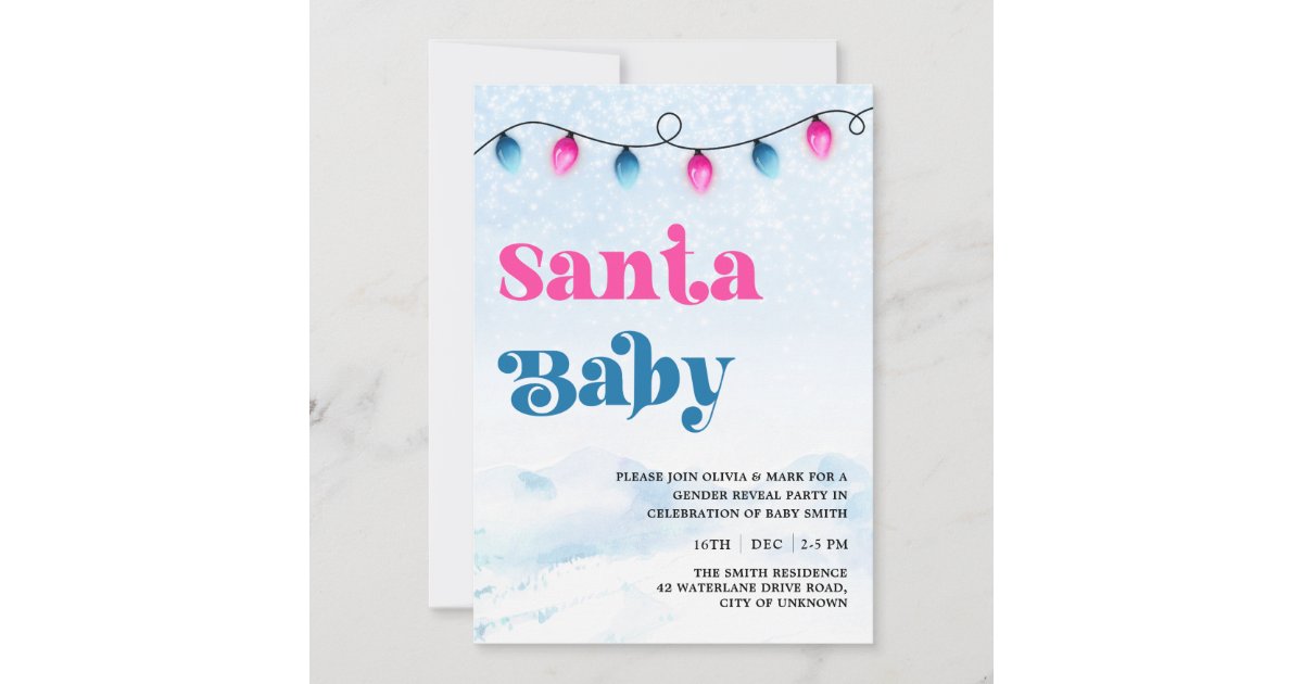 Santa Baby Christmas Lights Gender Reveal Invitation | Zazzle