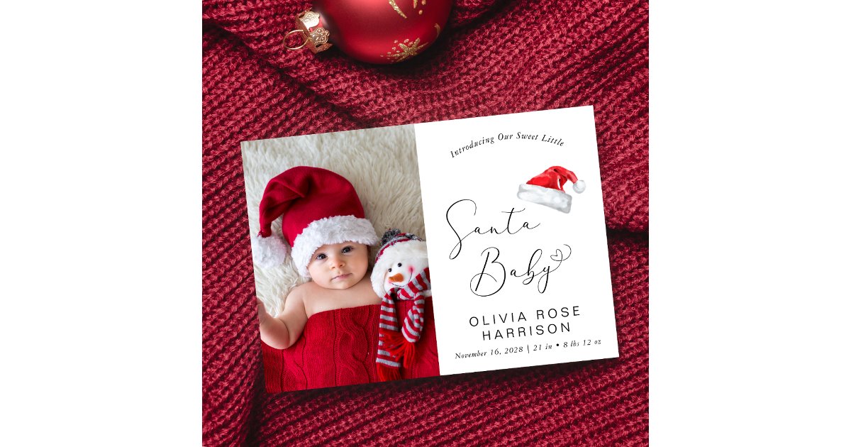 Santa Baby Christmas Photo Birth Announcement | Zazzle